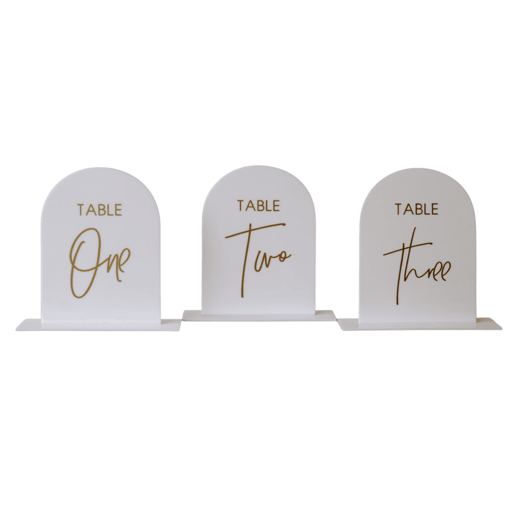 Table Numbers - White & Gold | Arctic Fox Events Products for Hire